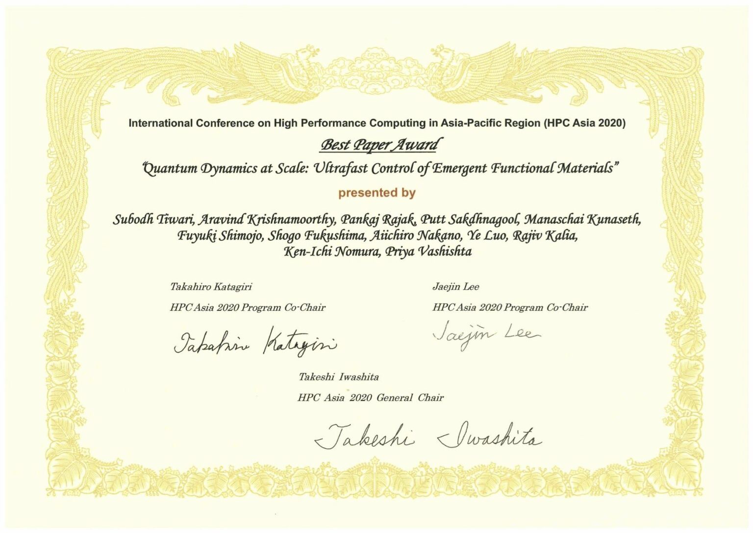 นักวิจัย ThaiSC สวทช. ได้รับรางวัล Best Paper Award ในงานประชุมวิชาการ HPC Asia 2020 – จดหมาย ...