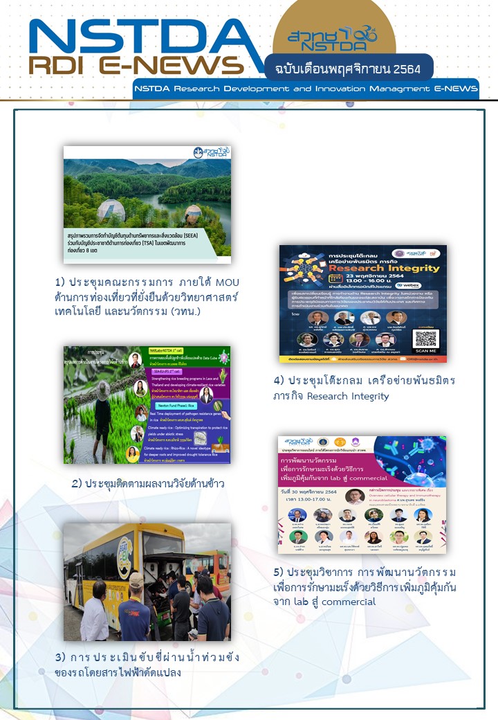 NSTDA RDI e-NEWS ฉบับเดือนพฤศจิกายน 2564 – จดหมายเหตุ สวทช.