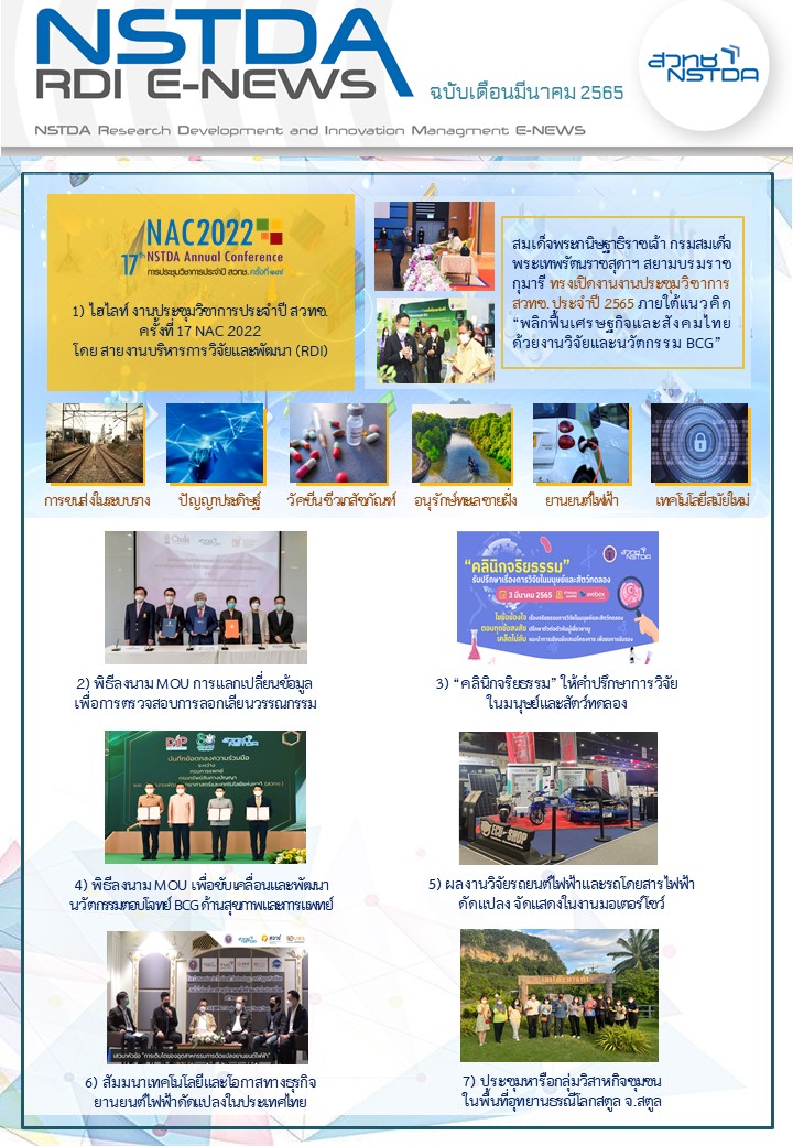 NSTDA RDI e-NEWS ฉบับเดือนมีนาคม 2565 – จดหมายเหตุ สวทช.
