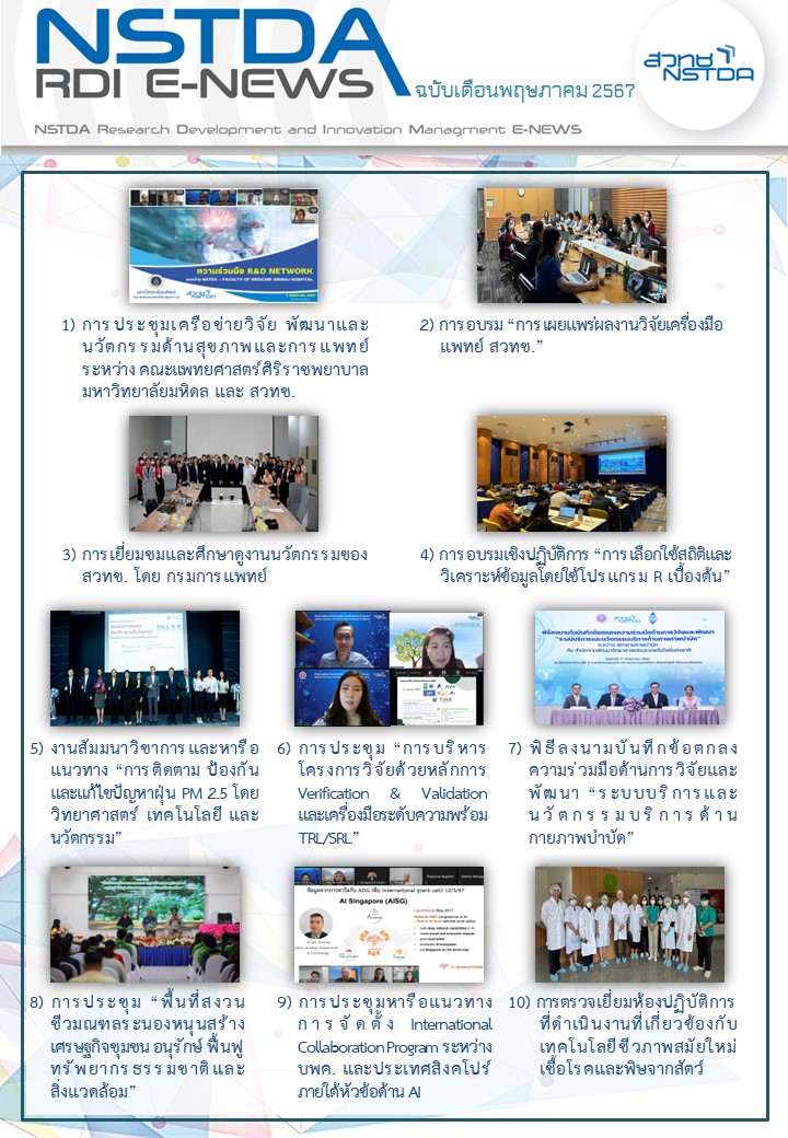 NSTDA RDI e-NEWS ฉบับเดือนพฤษภาคม 2567 – จดหมายเหตุ สวทช.
