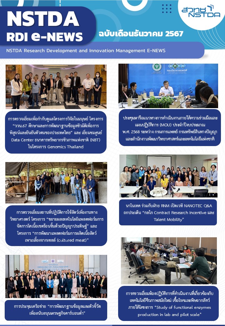 NSTDA RDI e-NEWS ฉบับเดือนธันวาคม 2567 – จดหมายเหตุ สวทช.