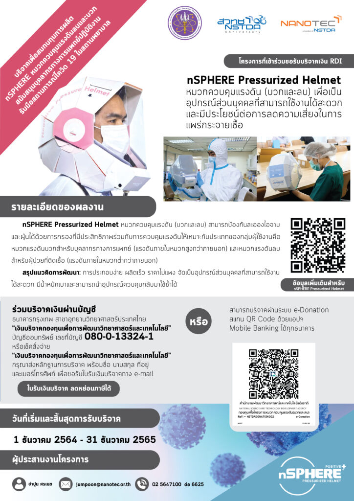 หมวกควบคุมแรงดันลบและบวก nSPHERE สำหรับบุคลากรทางการแพทย์ปฏิบัติงาน ...