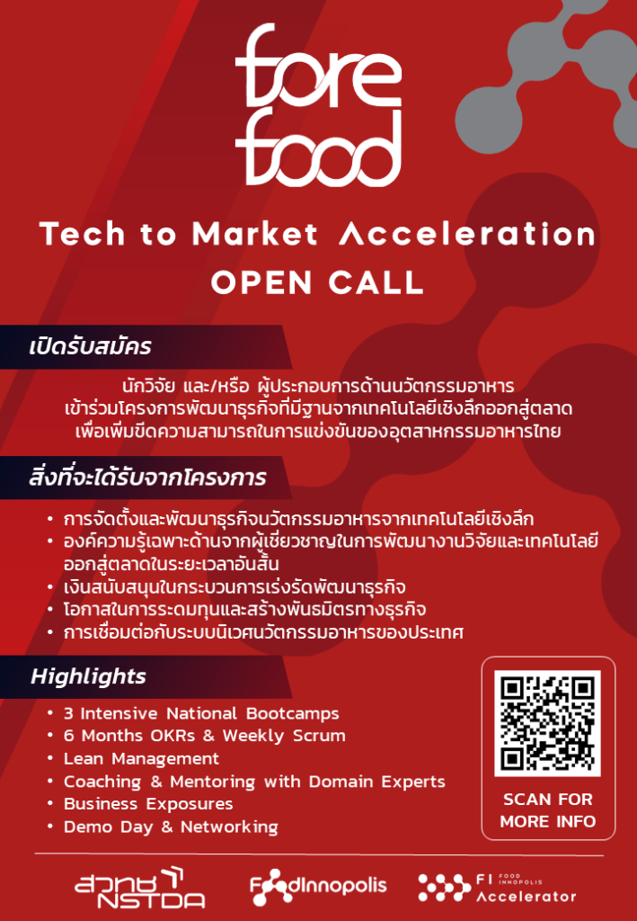 เปิดรับสมัคร นักวิจัย และ/หรือ ผู้ประกอบการด้านนวัตกรรมอาหาร เข้าร่วมโครงการ "FOREFOOD ...
