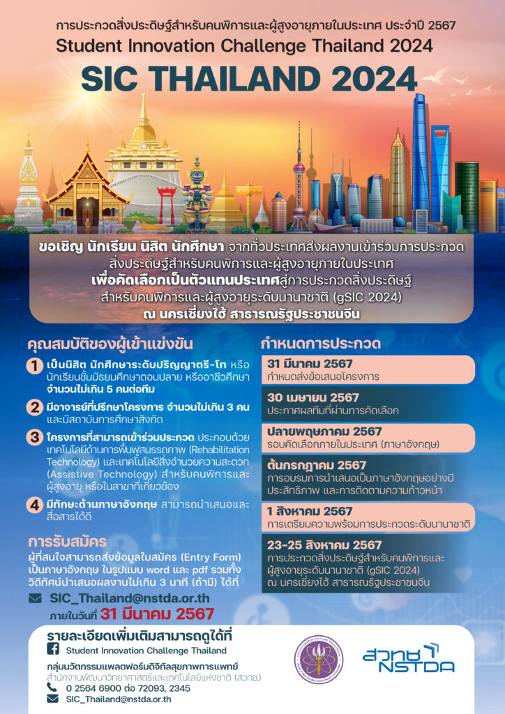 ขอเชิญนักเรียน นิสิต นักศึกษาส่งผลงานเข้าร่วมการประกวดสิ่งประดิษฐ์สำหรับคนพิการและผู้สูงอายุ ...