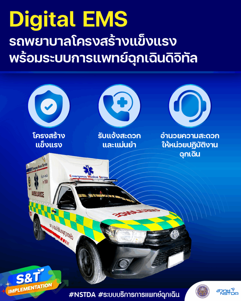 สวทช. พัฒนา ‘Digital EMS’ ต้นแบบรถพยาบาลโครงสร้างแข็งแรง พร้อมระบบการแพทย์ฉุกเฉินดิจิทัล - NSTDA