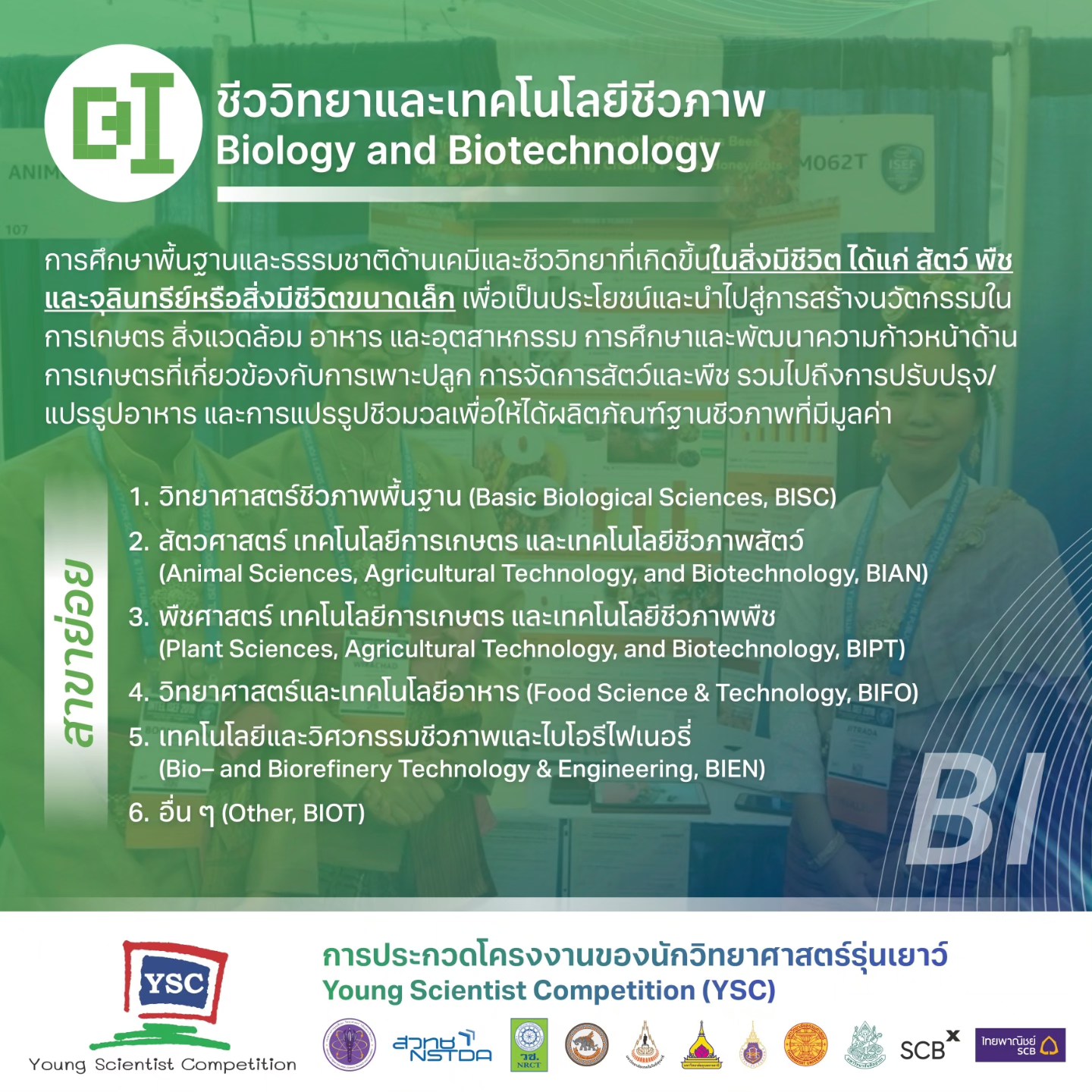 สาขาการแข่งขันใน YSC 2026 – Young Scientist Competition (YSC)